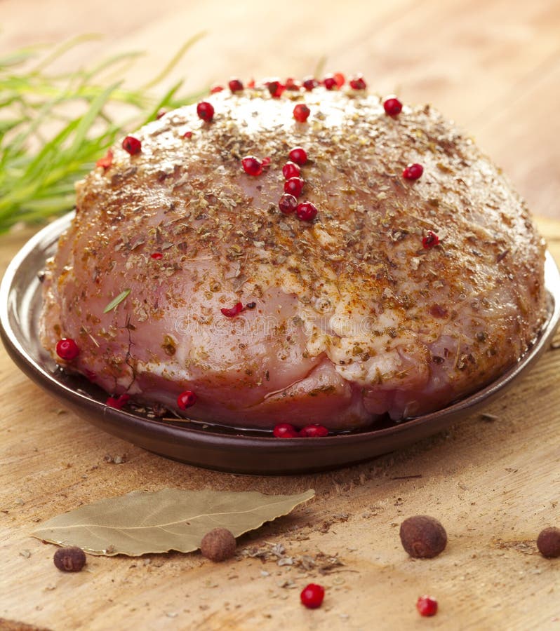 Raw ham in marinade stock image. Image of meal, dinner - 190123793