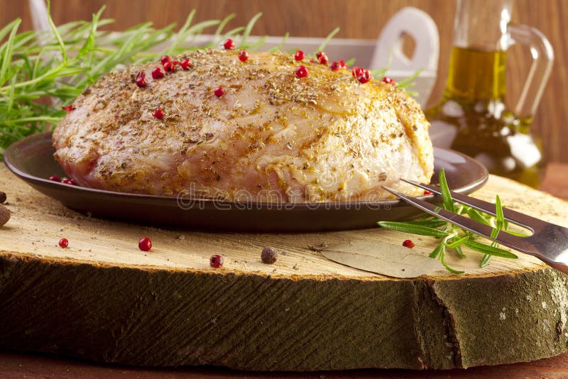 Raw ham in marinade stock image. Image of garlic, meal - 190123801