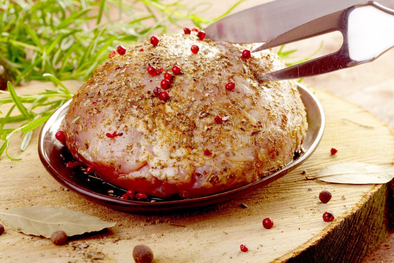 Raw ham in marinade stock photo. Image of food, marinade - 190127222