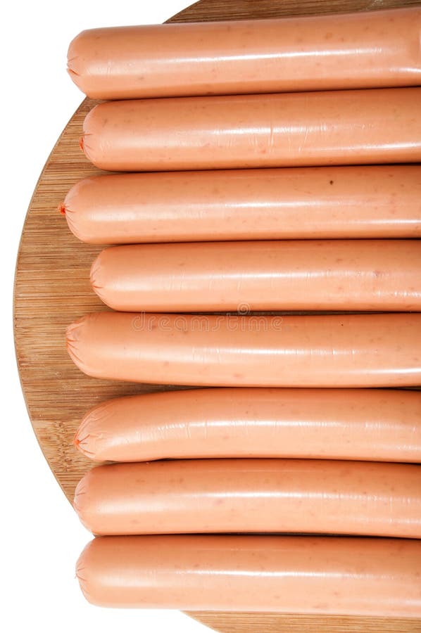 Raw Hot Dogs on a Wooden Board Stock Image - Image of bratwurst ...
