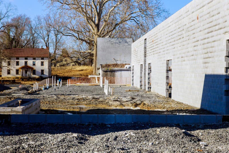 Raw Industrial Building Walls with Concrete Blocks Stock Image - Image ...