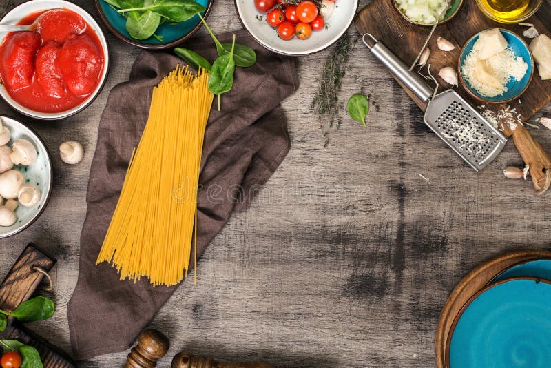Raw Ingredients for Cooking for Pasta on the Wooden Table Stock Image ...
