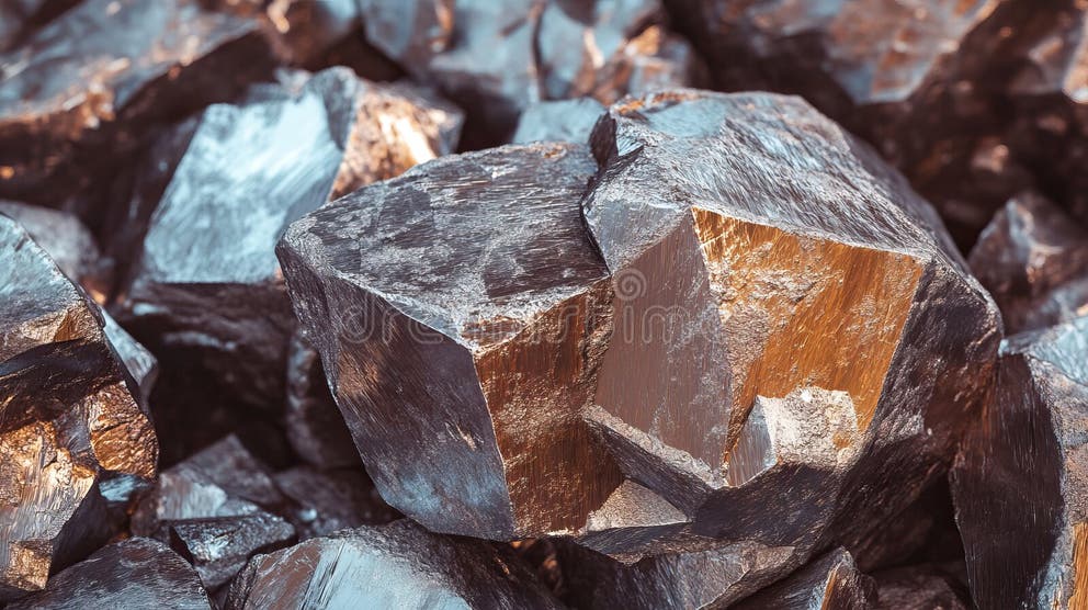 Raw Iron Ore Chunks with Rough Texture and Metallic Reflections in Natural Light Stock Photo ...