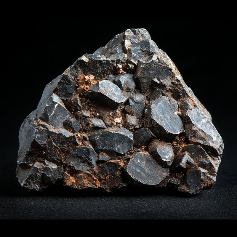 Raw Iron Ore, Closeup Black Background, Front View Stock Illustration ...