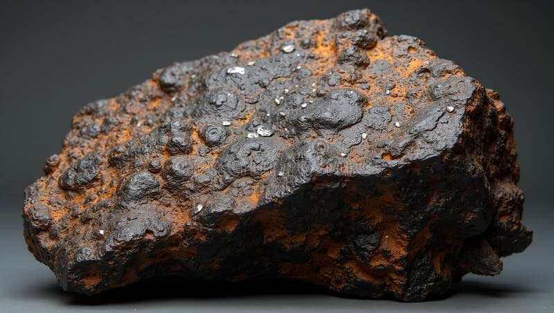 Raw Iron Ore with Metallic Luster Rusty Patches and Shimmering Silver Veins Stock Illustration ...