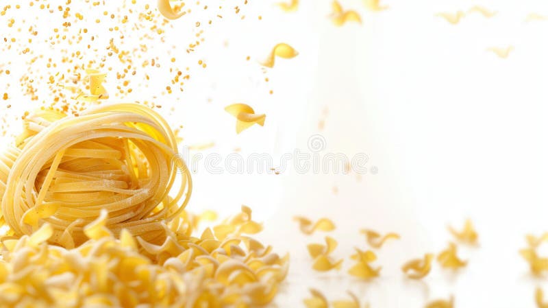 Raw Italian Pasta Falling Gracefully Onto a White Isolated Background ...