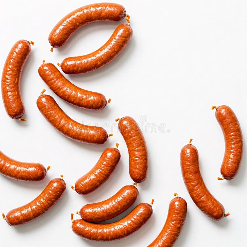 Raw Italian Sausages Isolated on a White Background from Above Stock ...
