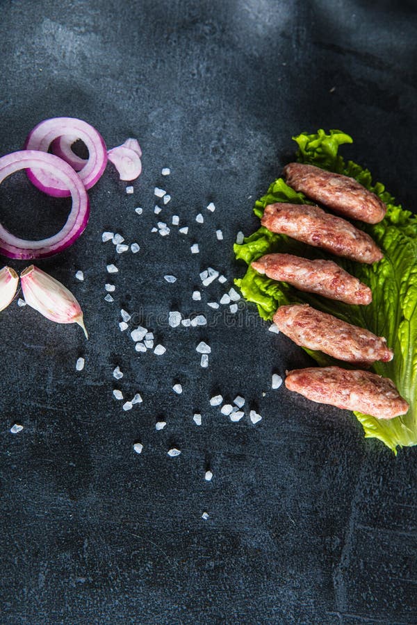 Raw Kebab Meat on Black Background. Stock Image - Image of background ...