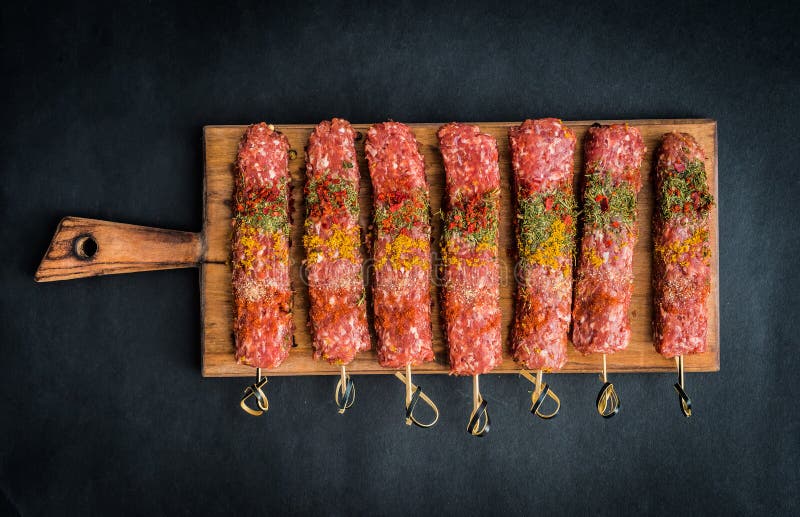 Raw kebab with spices stock image. Image of dinner, fresh - 131665827