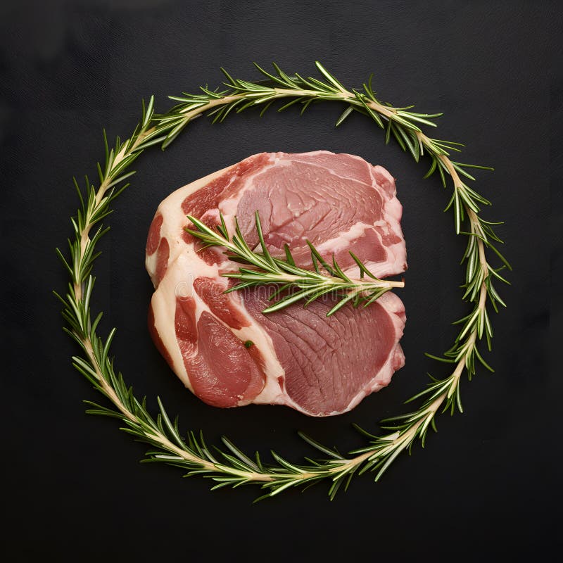Raw Lamb Adorned with Rosemary, Elegant Presentation on Black Backdrop ...