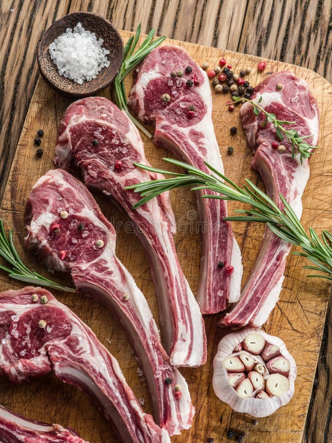 Raw Lamb Chops with Garlic and Herbs. Stock Photo - Image of dinner ...