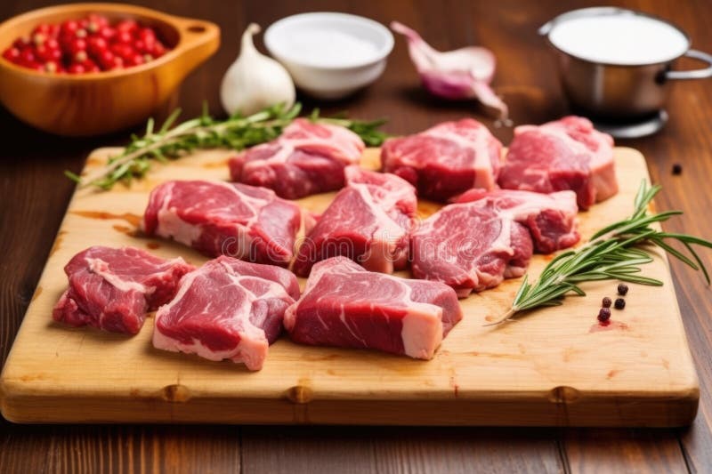Raw Lamb Chops with Marked by a Clean Grill on a Board Stock Image ...