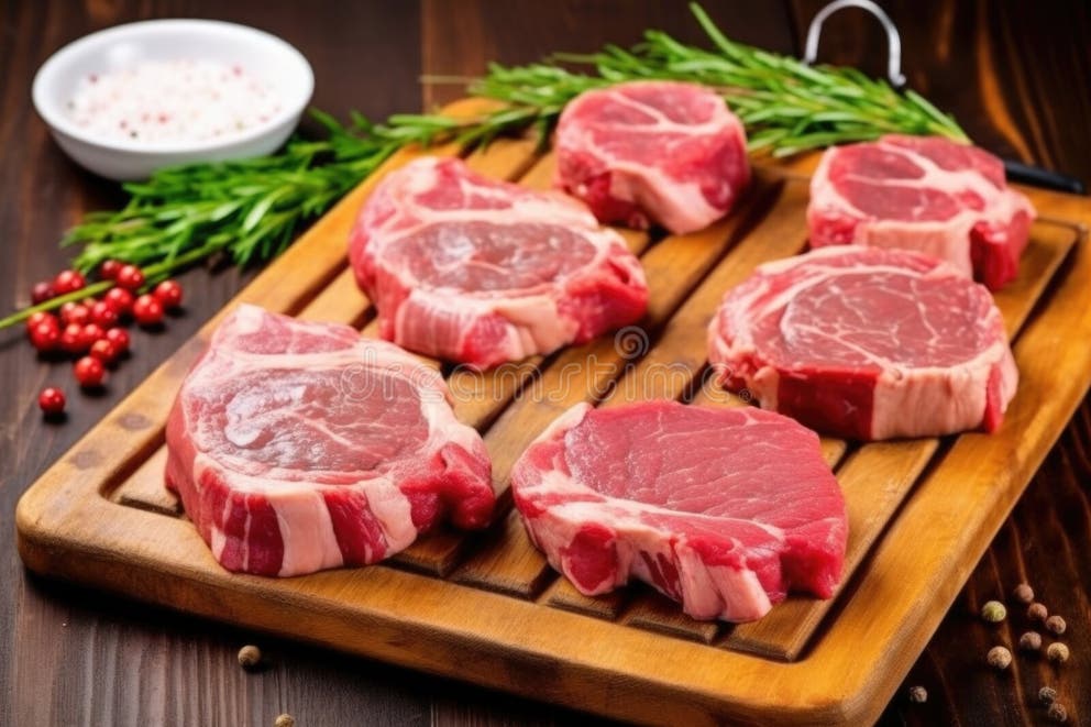 Raw Lamb Chops with Marked by a Clean Grill on a Board Stock Image ...