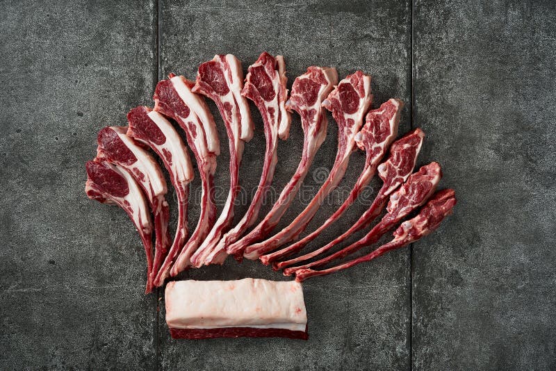 Raw Lamb Chops and Rack of Lamb Displayed Stock Image - Image of rustic ...
