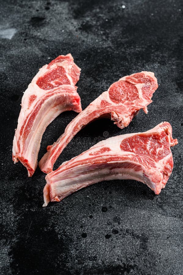 Raw Lamb Chops, Rack of Lamb. Organic Meat Steak. Black Background ...