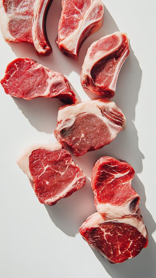 Raw Lamb Chops on White Background, High-angle View. Fresh Meat Concept ...