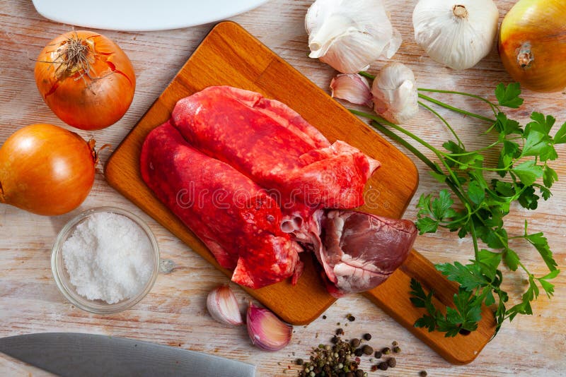 Raw Lamb Lungs and Heart with Natural Ingredients Stock Image - Image ...