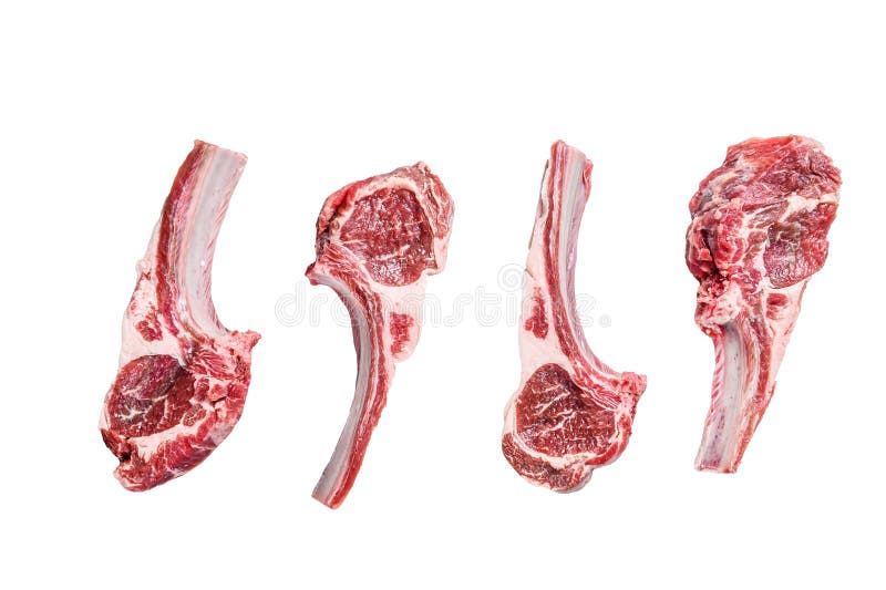 Raw Lamb Meat Chops on a Butcher Table. Isolated on White Background ...