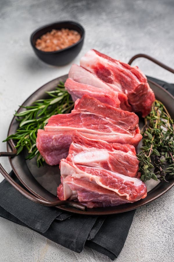 Raw Lamb Riblets, Fresh Mutton Meat with Rib Bone. Grey Background ...