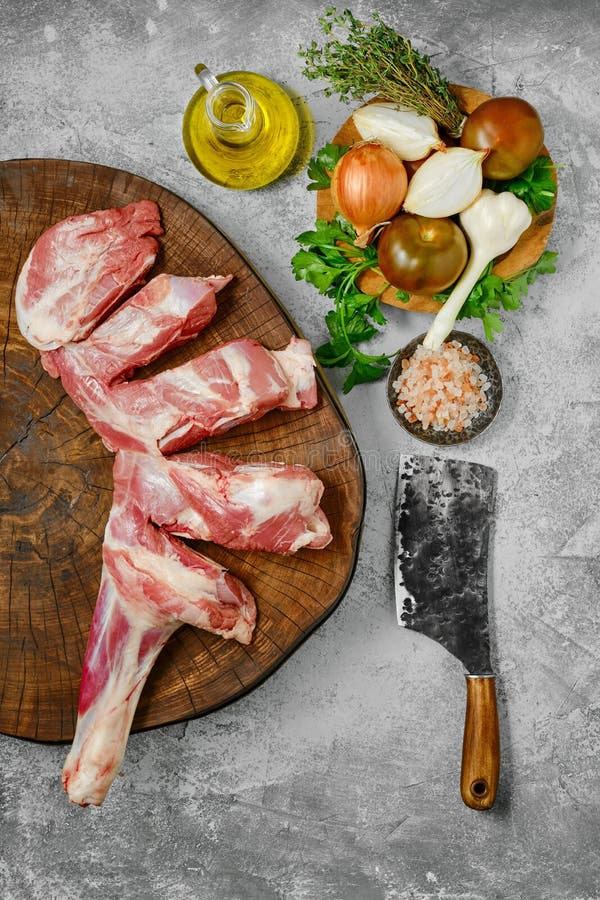 Raw Lamb Shoulder Half Cut, Top View Stock Image - Image of butchery ...