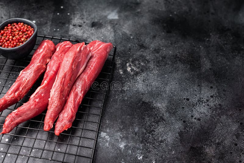 Raw Lamb Tenderloin Fillet Meat, Fresh Mutton. Black Background Stock ...