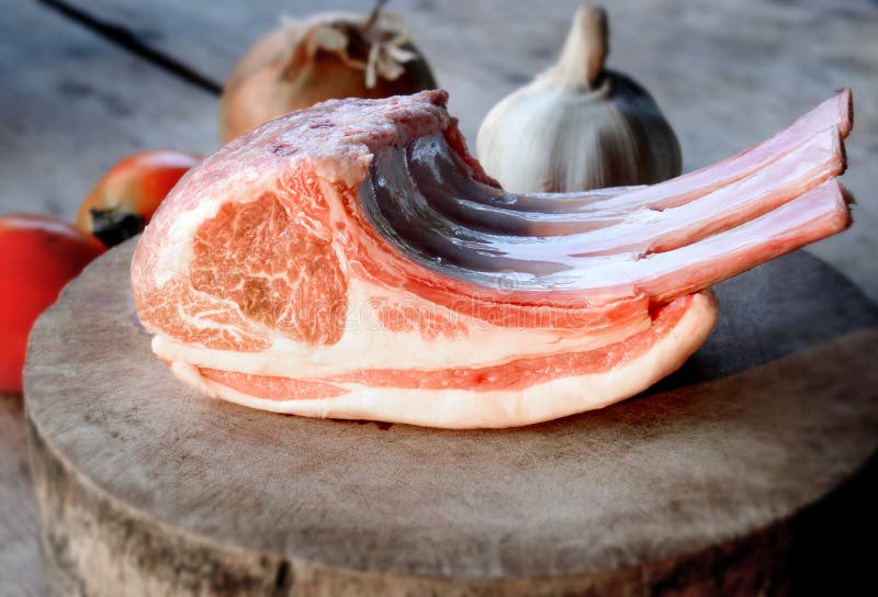 Raw Lamp Rib on Wooden Plate. Stock Photo - Image of lamb, barbecue ...