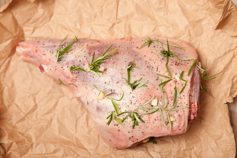 Raw leg of lamb stock photo. Image of preparing, rosemary - 44338622