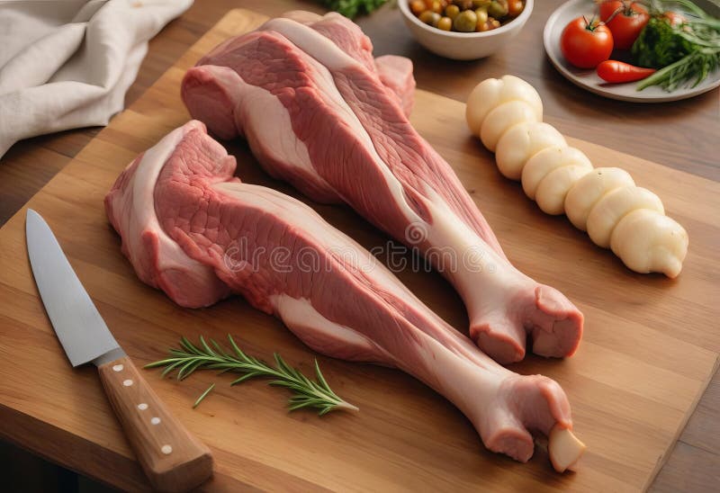 Raw Leg of Mutton with Big Bone on Kitchen Table Stock Illustration ...