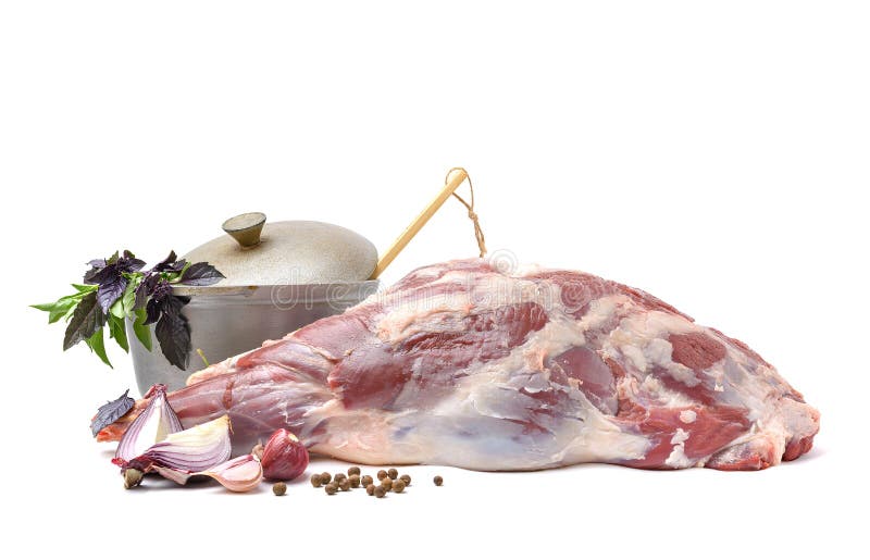 Raw Leg of Mutton on a Bone on a White Isolated Background. Sheep Meat ...
