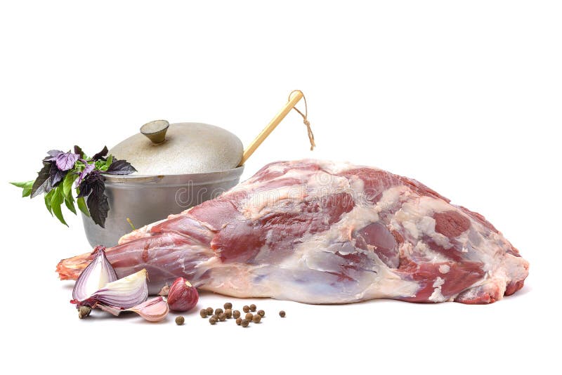 Raw Leg of Mutton on a Bone on a White Isolated Background. Sheep Meat ...