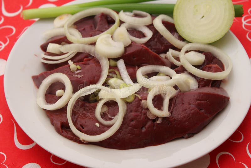 Raw Liver stock image. Image of meat, appetizer, vegetable - 97243279
