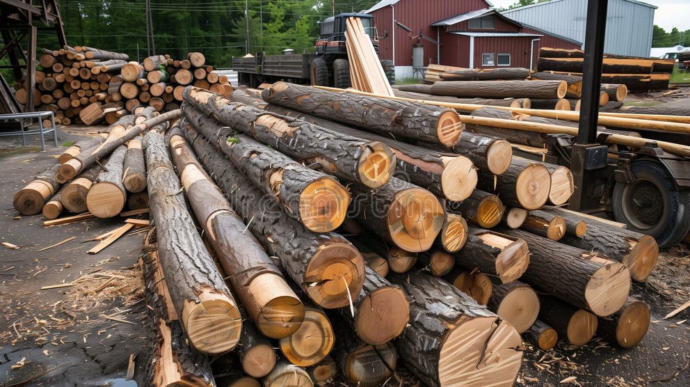 Raw Lumber Logs in Sawmill Yard Stock Illustration - Illustration of ...