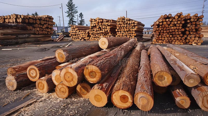 Raw Lumber Logs in Sawmill Yard Stock Illustration - Illustration of ...