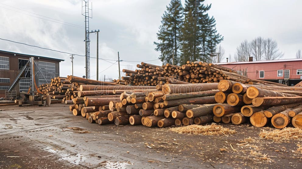 Raw Lumber Logs in Sawmill Yard Stock Illustration - Illustration of ...