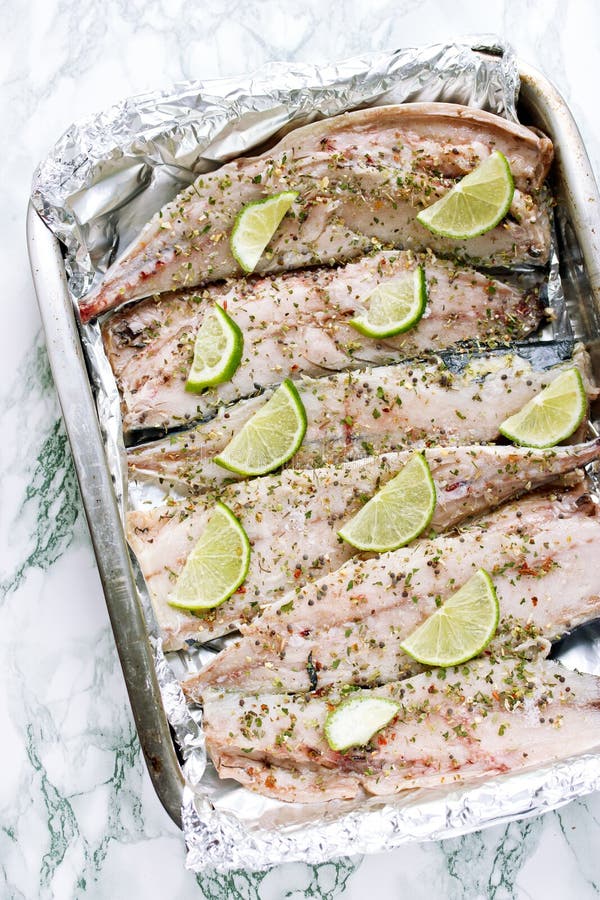 Raw Mackerel Fillet Marinated with Lime Stock Photo - Image of eating ...