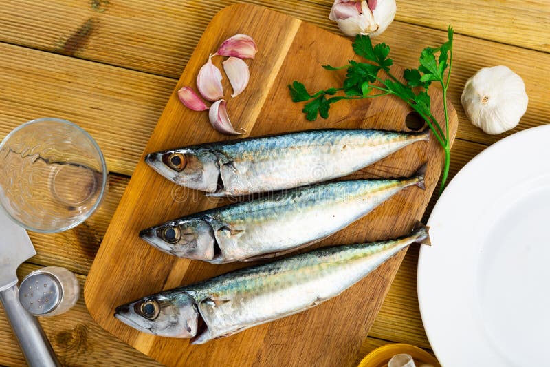 Raw Mackerel Fish Served To Table Stock Image - Image of slice ...