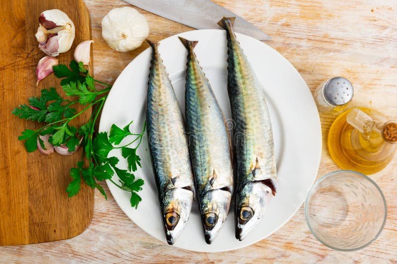 Raw Mackerel Fish Served To Table Stock Photo - Image of slice, dish ...