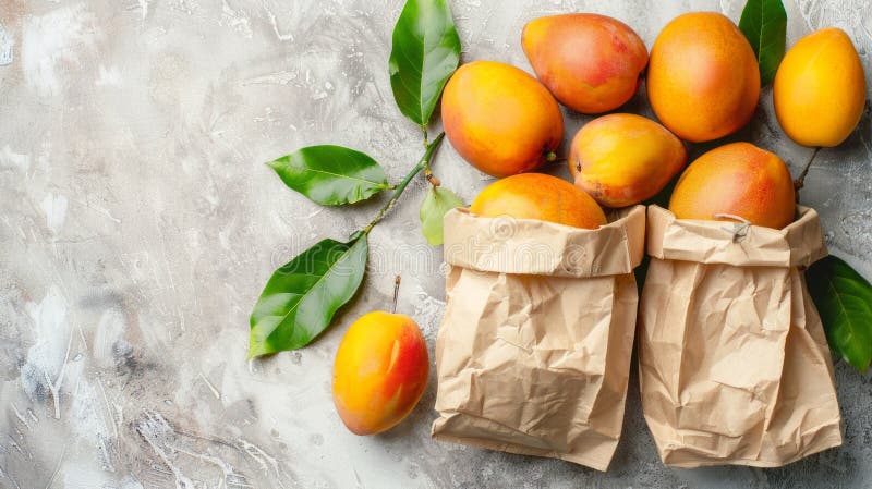 Raw Mango in a paper bag stock image. Image of wood - 330661811