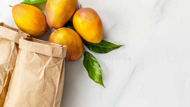 Raw Mango in a paper bag stock photo. Image of craft - 332073742