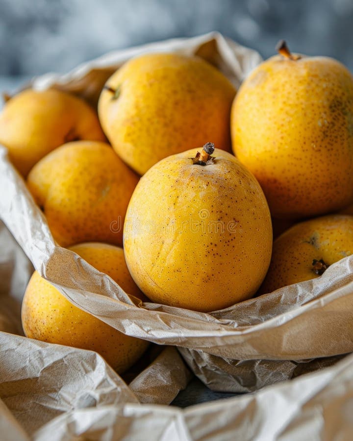 Raw Mango in a paper bag stock photo. Image of craft - 332074378