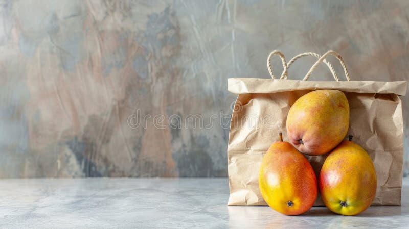 Raw Mango in a paper bag stock image. Image of leaves - 332073669