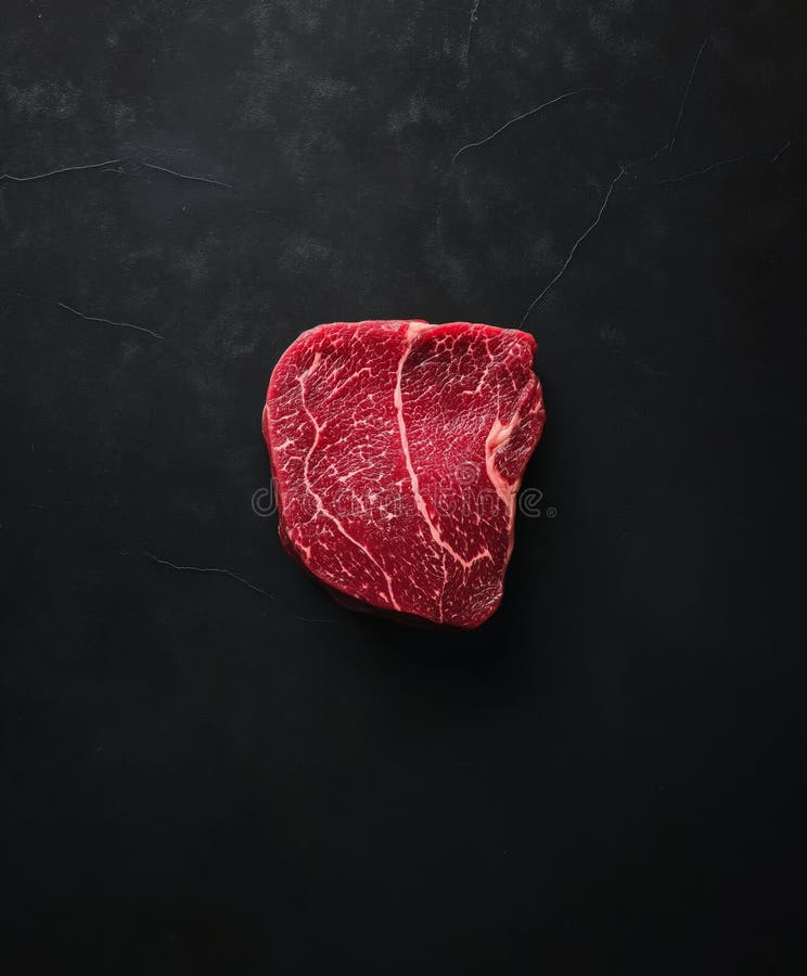 Raw Marbled Beef Steak on Dark Surface with Textured Background Stock ...