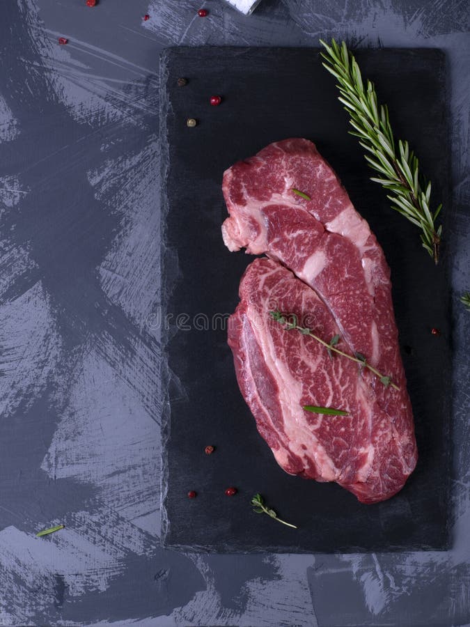 Raw Marbled Beef Steak, Herbs and Spices Stock Image - Image of ...