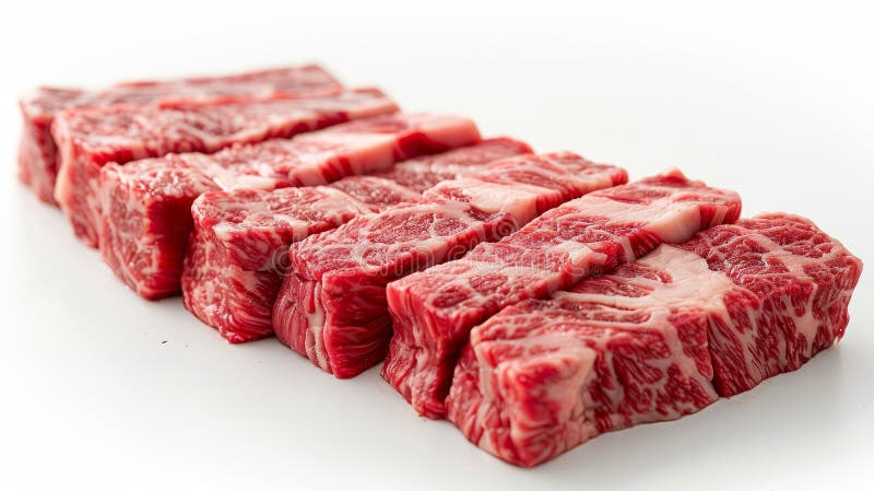 Raw Marbled Beef Steaks on White Background Stock Photo - Image of food ...