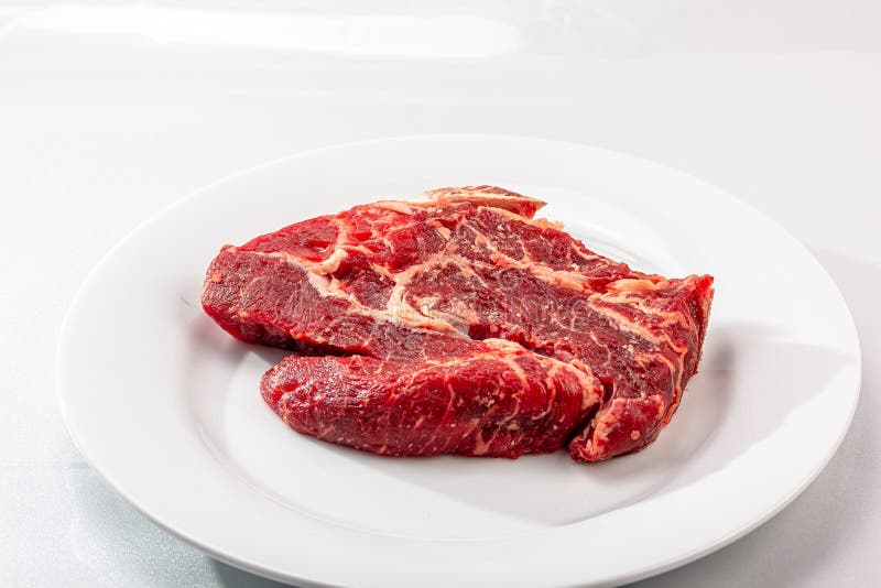 Raw Marbled Beef on a a White Background Stock Image - Image of meat ...