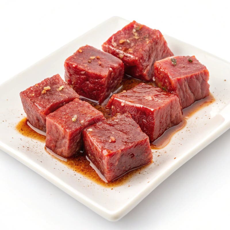 Raw Marinated Beef Cubes Ready for Cooking Isolated on White Background ...