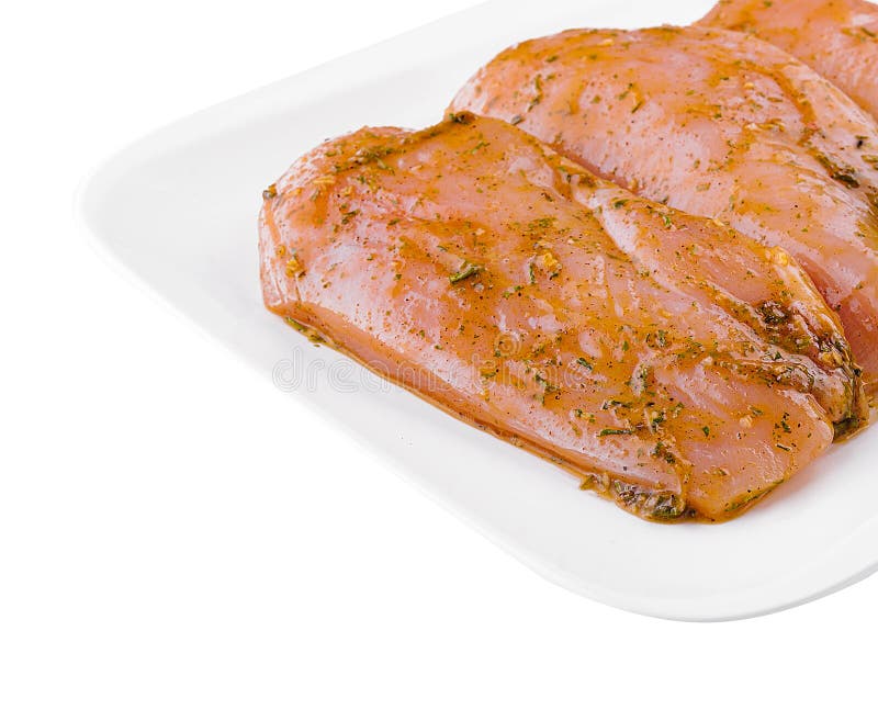 Raw Marinated Chicken Fillet on Plate Stock Photo - Image of diet ...