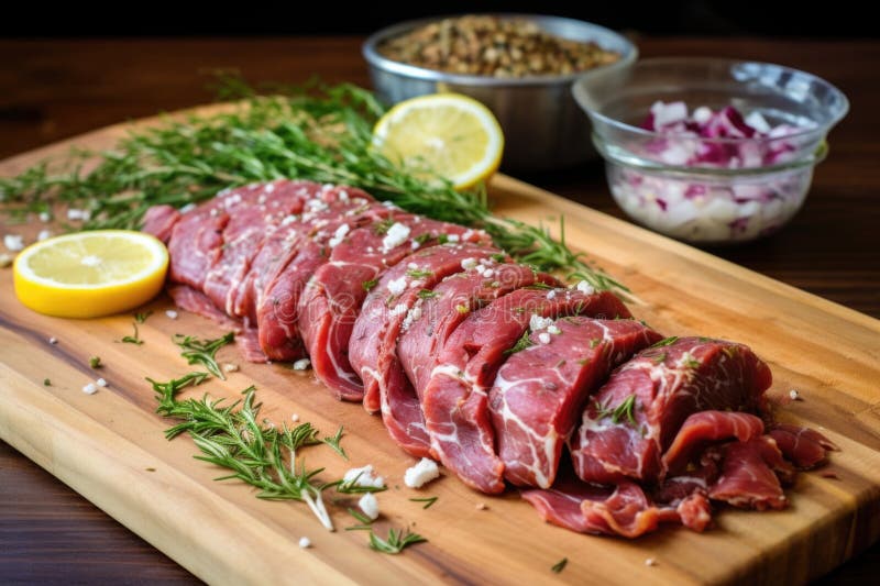 Raw, Marinated Meat Ready for Traditional Gyro Cooking Stock Photo ...