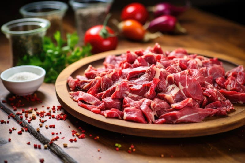 Raw, Marinated Meat Ready for Traditional Gyro Cooking Stock Image ...