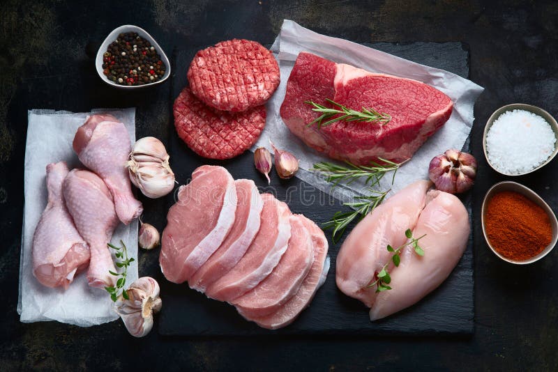 Raw meat assortment stock photo. Image of butchery, meat - 158418298